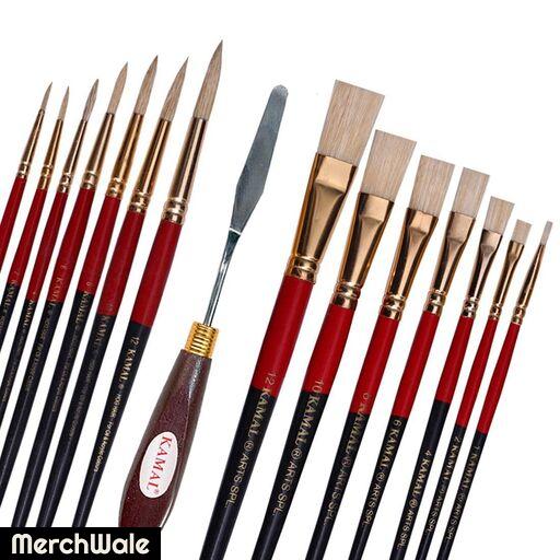 KAMAL Artist Quality Oil Painting Tool Kit with Flat and Round Hog Hair ...